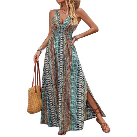 Stylish Sexy Deep V Neck Beach Vacation Dress Superladystar