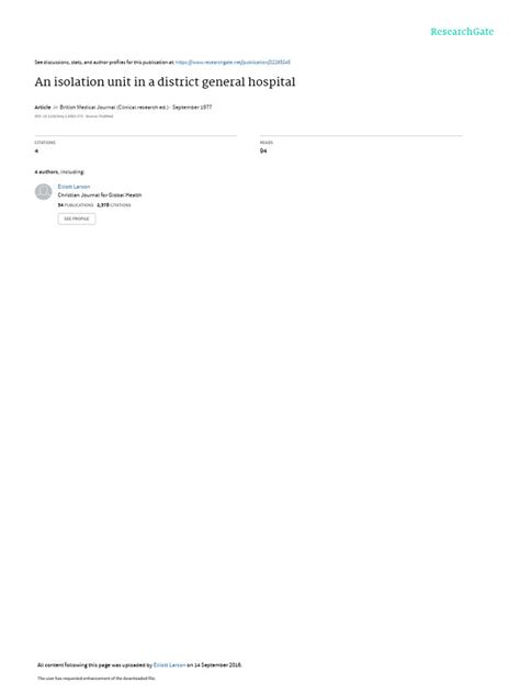An Isolation Unit In A District General Hospital Pdf Hospital Infection