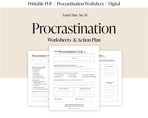 Printable Procrastination Worksheet Digital Therapy Journal Action Plan Overcome
