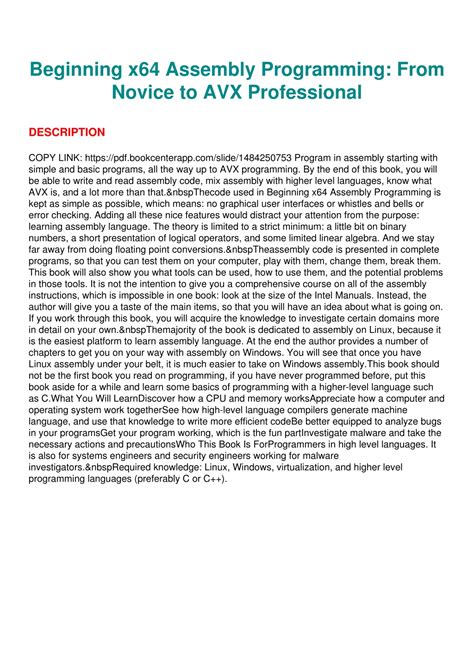 Ppt Download⚡️pdf ️ Beginning X64 Assembly Programming From Novice