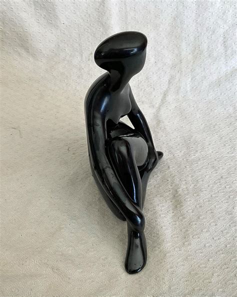 Mid Century Royal Dux Black Figurine Seated Woman Sleek Mid Century