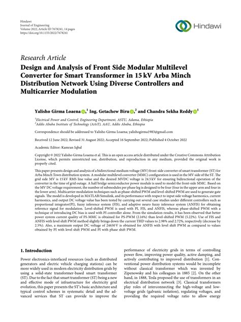 Pdf Design And Analysis Of Front Side Modular Multilevel Converter For Smart Transformer In 15