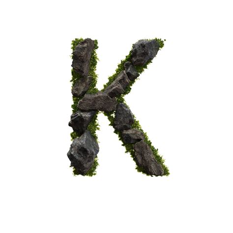 D Realistic Alphabet Moss Covered Stone Letter K PNG