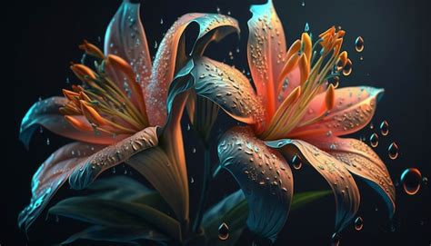 Premium Photo Glowing Beautiful Lily Flowersgenerative Ai