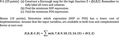 Solved Points A Construct A Karnaugh Map For The Chegg