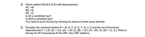 Solved A Given Relation Rabcde With Dependencies