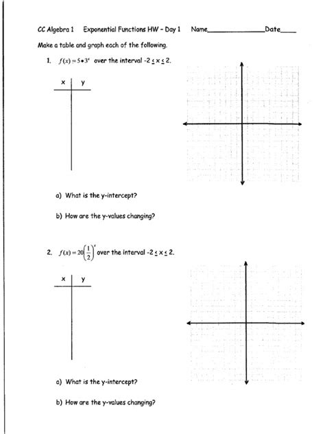 exponential functions homework day 1 pdf