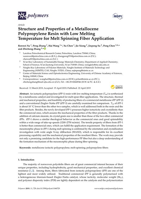 Pdf Structure And Properties Of A Metallocene Polypropylene Resin