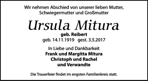 Traueranzeigen Von Ursula Mitura Trauer Anzeigen De
