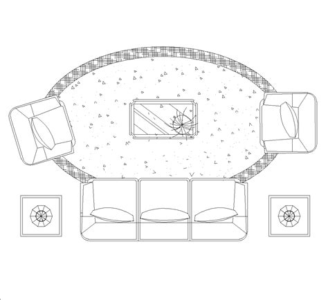 Living Room And Oval Rug Dwg Cad Block Free Download