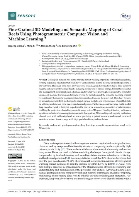 PDF Fine Grained D Modeling And Semantic Mapping Of Coral Reefs Using Photogrammetric
