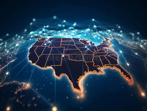 Digital Map Of Usa Concept Of North America Global Network And