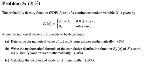 Solved The Probability Density Function PDF FX X Of A Chegg