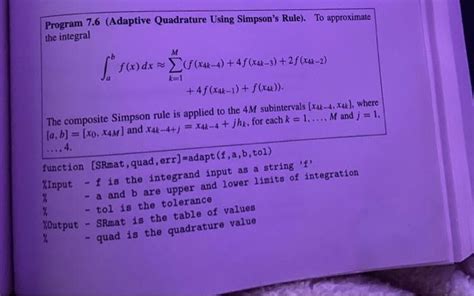 solved program 7 6 adaptive quadrature using simpson s