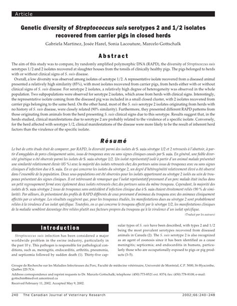 Pdf Genetic Diversity Of Streptococcus Suis Serotypes 2 And 1 2 Isolates Recovered From