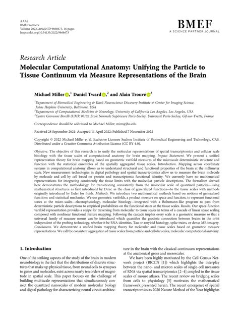 Pdf Molecular Computational Anatomy Unifying The Particle To Tissue