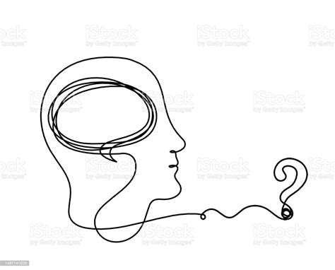 흰색 배경에 줄 그리기로 물음표와 남자 실루엣 프로필 곡선에 대한 스톡 벡터 아트 및 기타 이미지 곡선 낙서 드로잉 남자