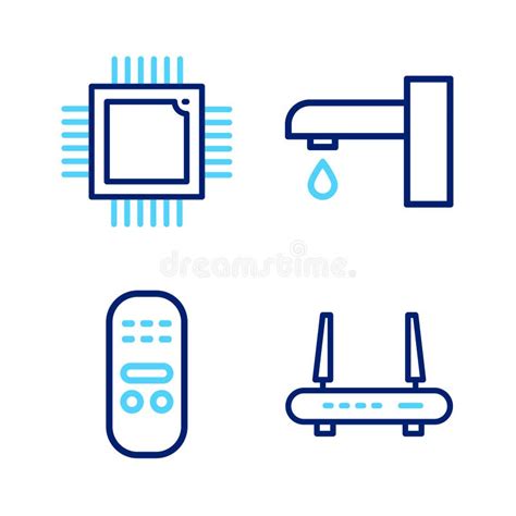Set Line Router And Wi Fi Signal Remote Control Water Tap And Processor With Microcircuits Cpu