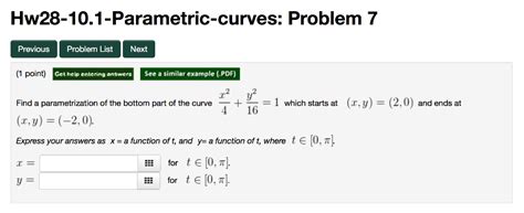 solved hw28 10 1 parametric curves problem 7 previous