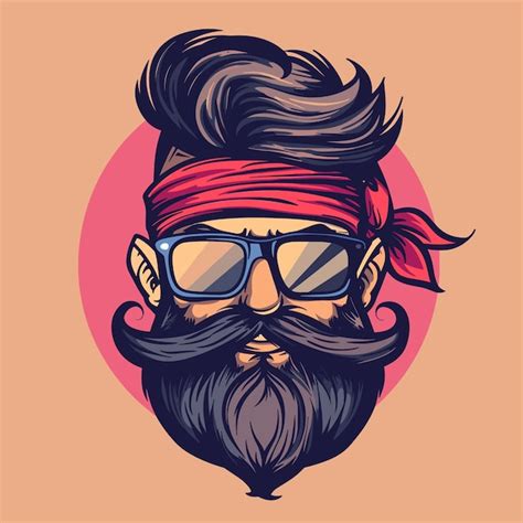 Premium Vector Bearded Hipster With Sunglasses And Bandana Vector Illustration