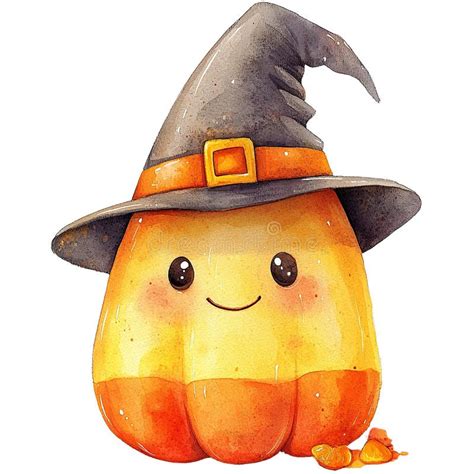 Cute Candy Corn Character With Witch Hat Illustration Stock Image Illustration Of Cartoon