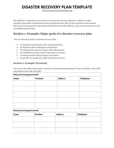 Pdf Disaster Recovery Plan Sample · Disaster Recovery Plan Template