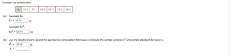 Solved Consider the sample data a Calculate Σx Σx Chegg com