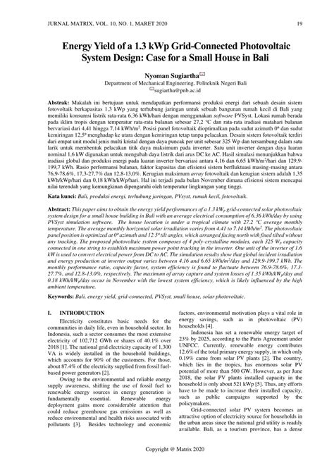 Pdf Energy Yield Of A 1 3 Kwp Grid Connected Photovoltaic System Design Case For A Small