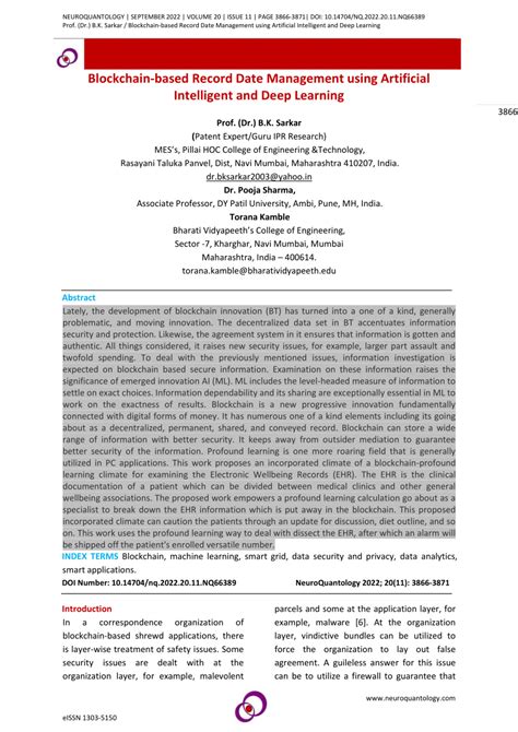 PDF Blockchain Based Record Date Management Using Artificial Intelligent And Deep Learning