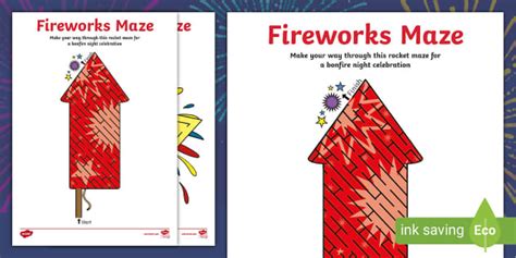 Bonfire Night Themed Fireworks Maze Activity Worksheets