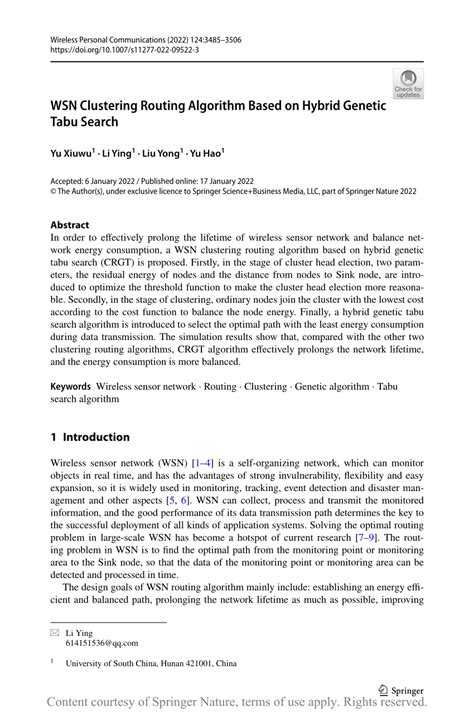 Wsn Clustering Routing Algorithm Based On Hybrid Genetic Tabu Search