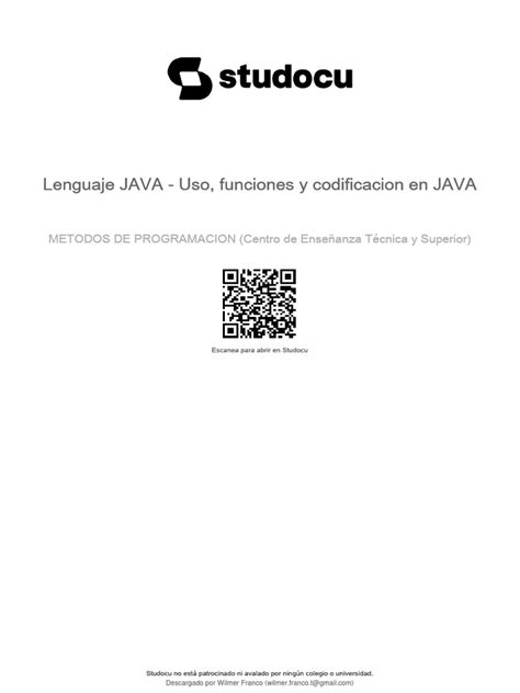 Lenguaje Java Uso Funciones Y Codificacion En Java Pdf Java