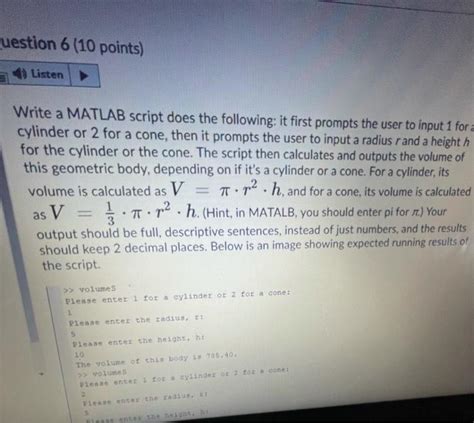 Solved Uestion 6 10 Points 4 Listen Write A Matlab Script