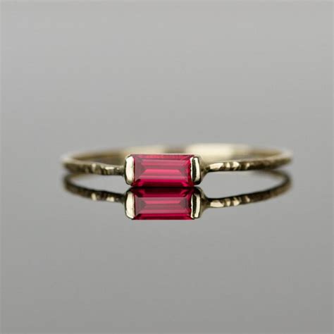 Natural Ruby Baguette Ring Lab Ruby Ring Art Deco Baguette Etsy