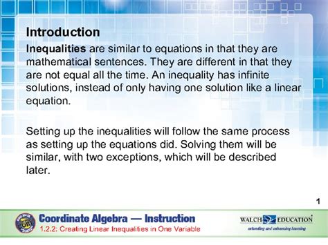 Creating Linear Inequalities In One Variable Ppt For 9th 10th Grade