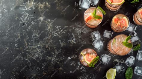 Top View Of Paloma Cocktail In Glasses With Guava Premium Ai