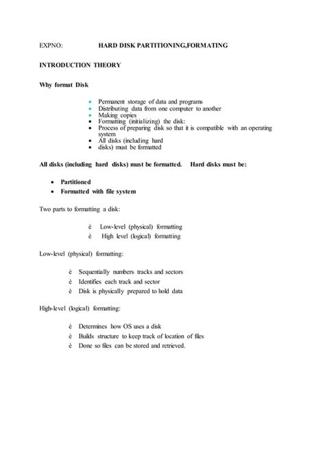 hard disk partitioning formating docx operating systems computer