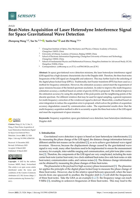 Pdf Beat Notes Acquisition Of Laser Heterodyne Interference Signal For Space Gravitational
