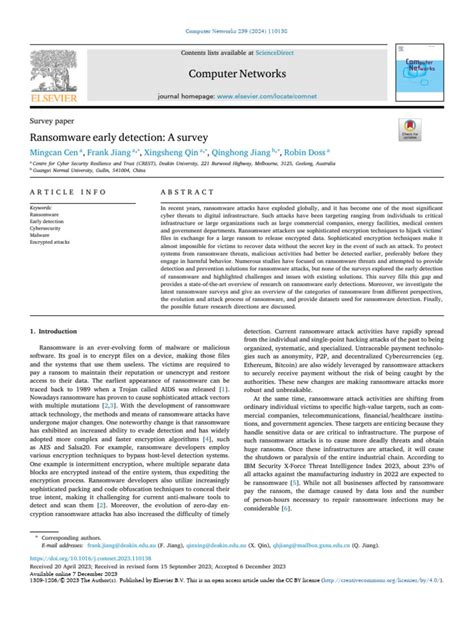 Ransomware Early Detection A Survey Pdf
