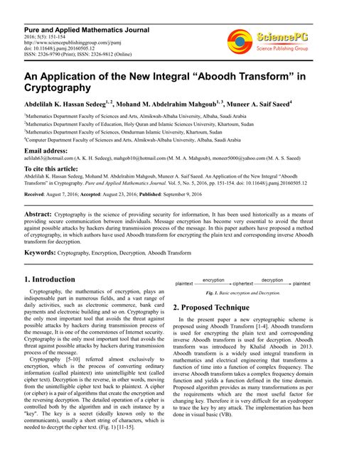 Pdf An Application Of The New Integral Aboodh Transform” In Cryptography