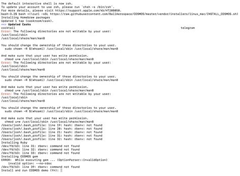 installing and setting up cosmos on macos catalina 10 15 5 · issue