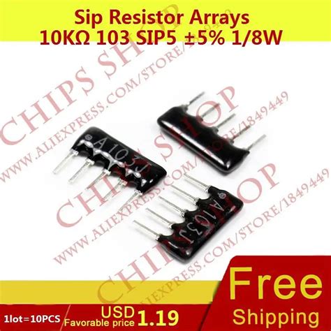1lot10pcs Sip Resistor Arrays 10kohm 103 Sip5 5 18w 10000ohm In