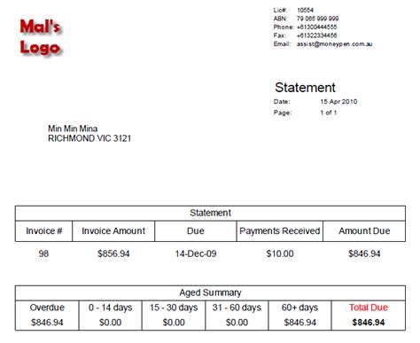 View Invoice Statement