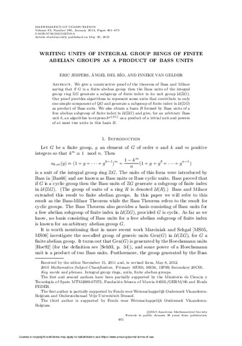 Pdf Writing Units Of Integral Group Rings Of Finite Abelian Groups As