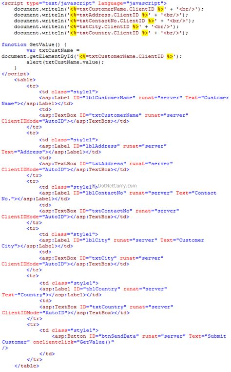 ASP NET Web Control ClientID DotNetCurry