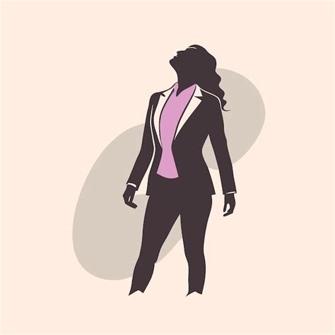 터 실루 일러스트레이션으로 고립된 색 배경을 바라보는 상인 여성 프리미엄 Ai 생성 벡터