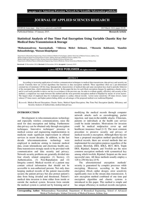 pdf statistical analysis of one time pad encryption using variable
