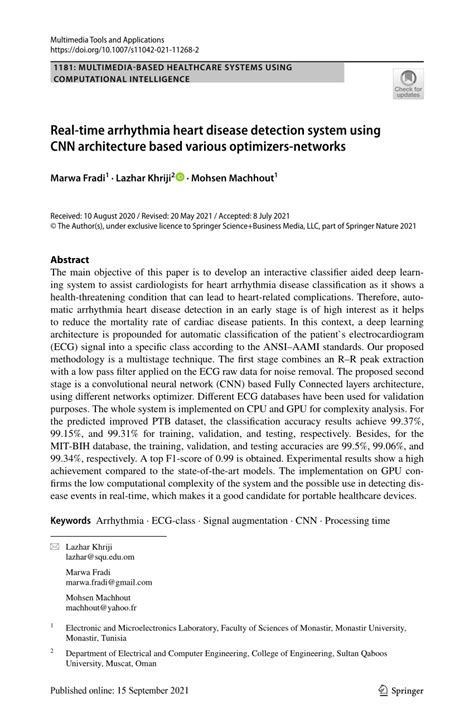 Pdf Real Time Arrhythmia Heart Disease Detection System Using Cnn Architecture Based Various
