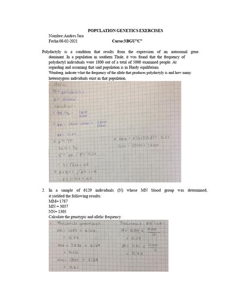 Population Genetics Exercises Pdf Zygosity Allele
