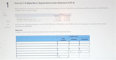 solved exercise 7 4 algo basic segmented income statement